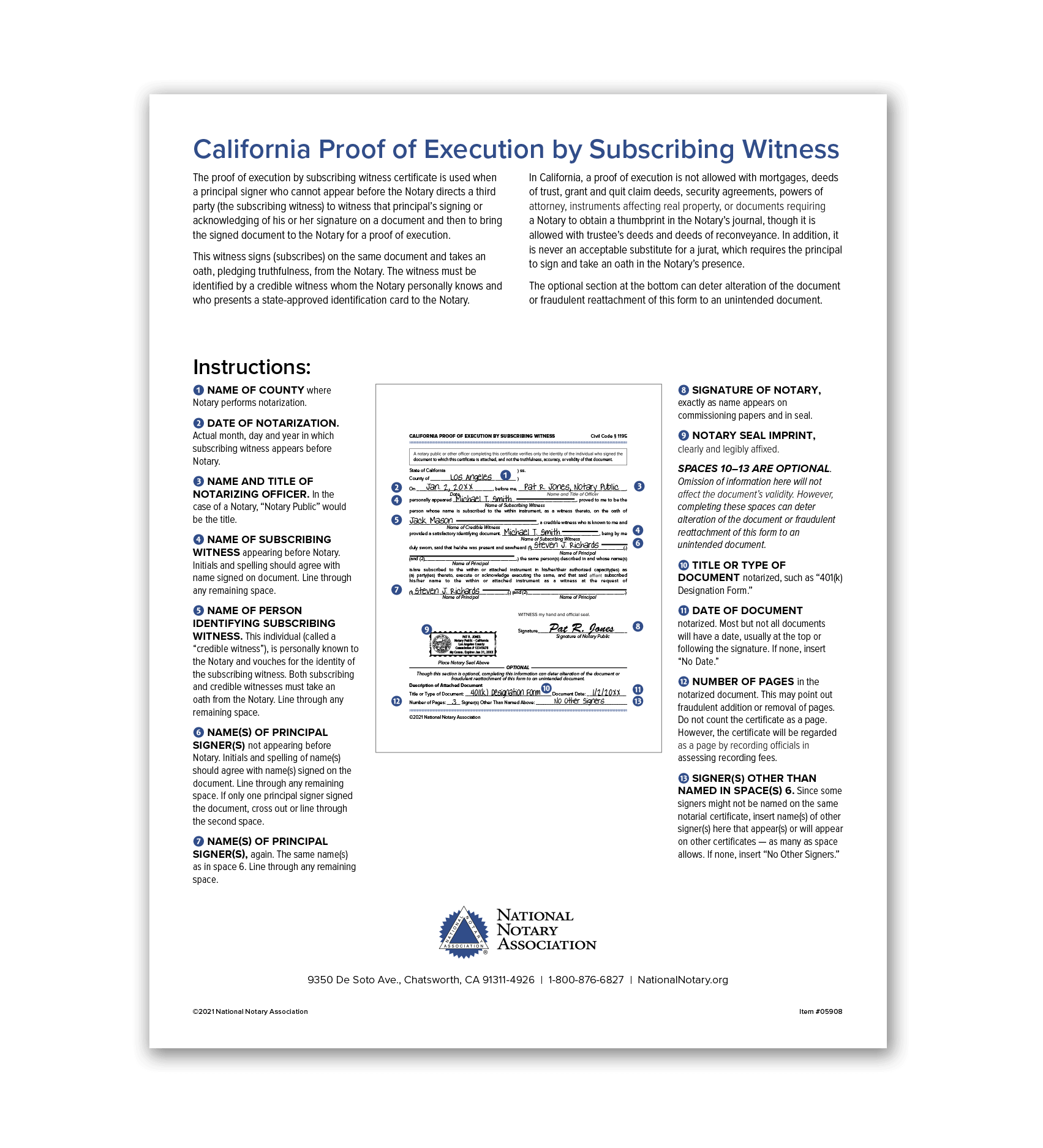 California Proof of Execution by Subscribing Witness | NNA