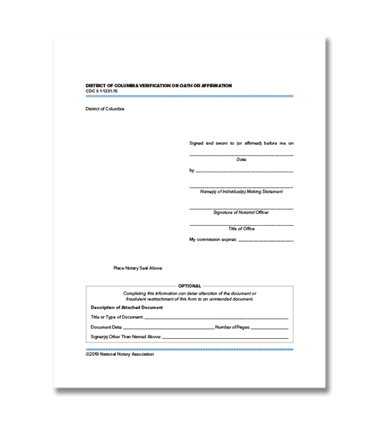 District Of Columbia Verification On Oath Or Affirmation Nna