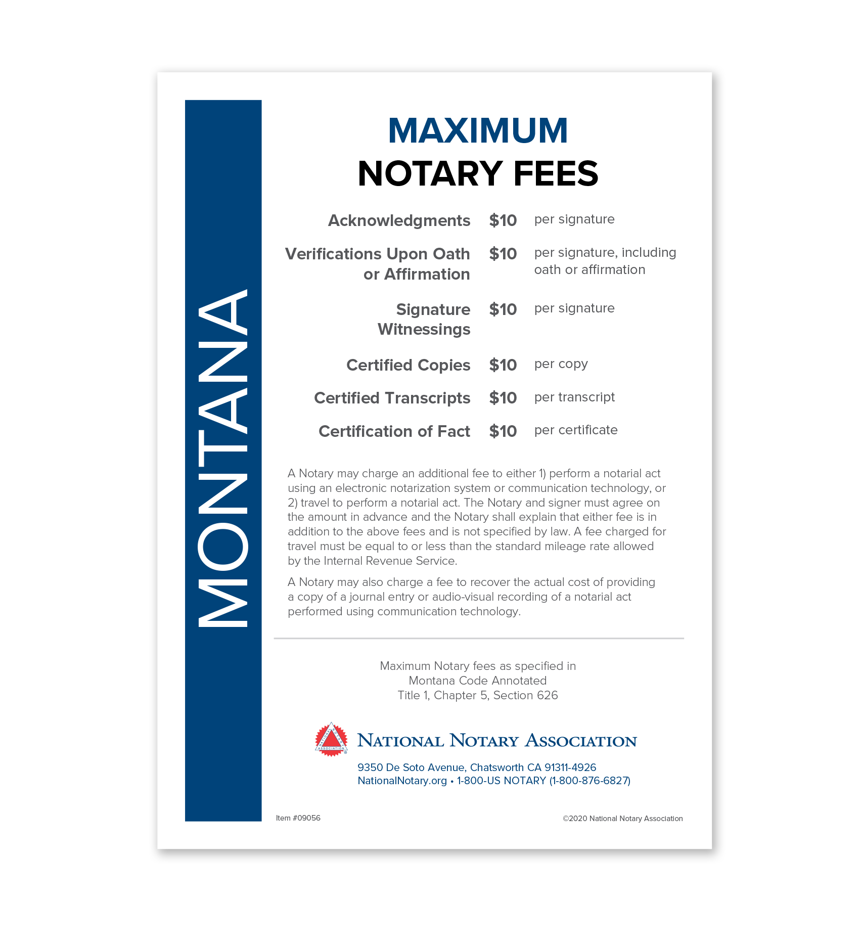Montana Fee Schedule & Frame | NNA