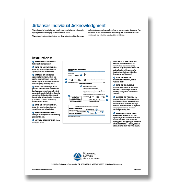 Arkansas Individual Acknowledgment | NNA