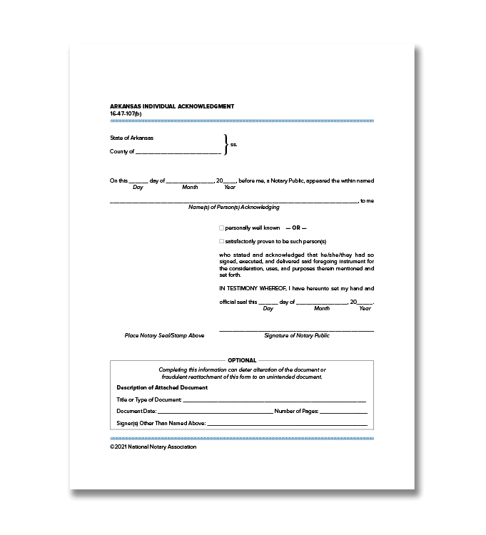 Arkansas Individual Acknowledgment | NNA