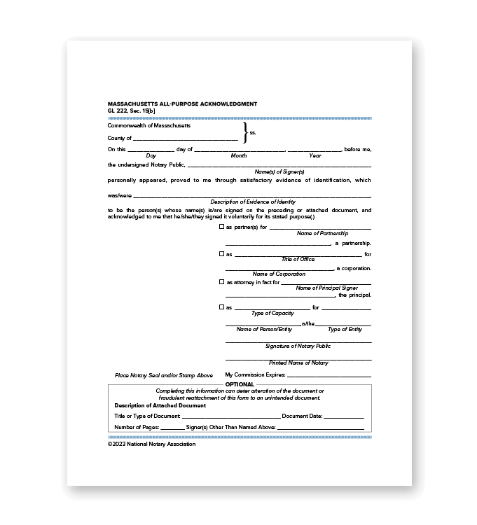 Massachusetts All-Purpose Acknowledgment | NNA